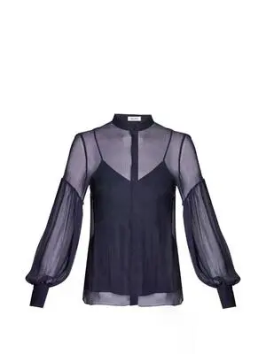 Erdem Sheer Blouson-sleeve Blouse