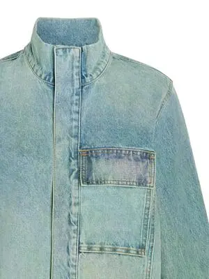 NILI LOTAN Funnel Neck Patch Pocket Denim Jacket - Blue