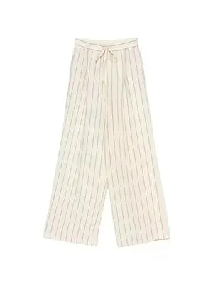 VICOLO Pinstriped Wide Leg Drawstring Waist Pants