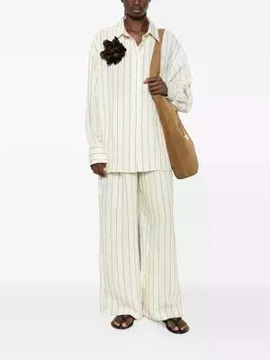 VICOLO Pinstriped Wide Leg Drawstring Waist Pants