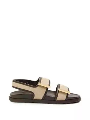 TOD'S Logo Plaque Canvas And Leather Sandals