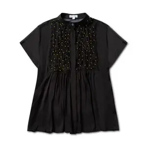 ESCALE Embellished Sheer Overlay Blouse - Black