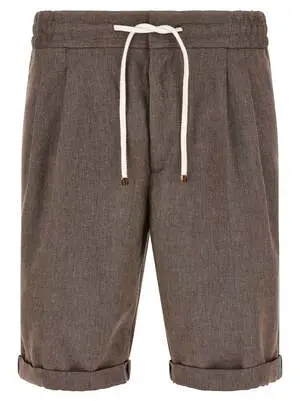 Brunello Cucinelli Linen And Wool Chevron Weave Bermuda Shorts - Brown