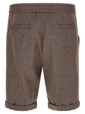 Brunello Cucinelli Linen And Wool Chevron Weave Bermuda Shorts - Brown