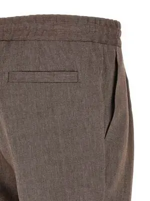 Brunello Cucinelli Linen And Wool Chevron Weave Bermuda Shorts - Brown