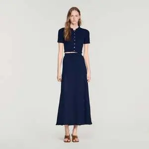 Sandro Pointelle Knit Maxi Skirt - Navy Blue