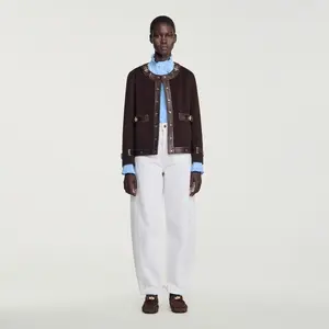 Sandro Short Coat With Lambskin And Metal Buckle Details