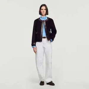 Sandro Short Coat With Lambskin And Metal Buckle Details