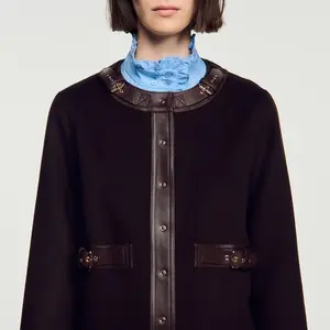 Sandro Short Coat With Lambskin And Metal Buckle Details