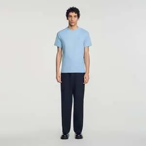 Sandro Cotton Logo T-shirt - Blue Grey