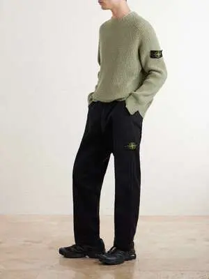 Stone Island Logo-appliquéd Straight-leg Cotton-canvas Trousers