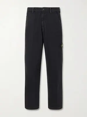 Stone Island Logo-appliquéd Straight-leg Cotton-canvas Trousers - Black