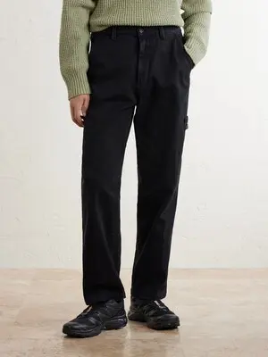 Stone Island Logo-appliquéd Straight-leg Cotton-canvas Trousers - Black
