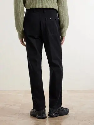 Stone Island Logo-appliquéd Straight-leg Cotton-canvas Trousers - Black