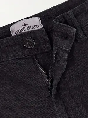 Stone Island Logo-appliquéd Straight-leg Cotton-canvas Trousers - Black