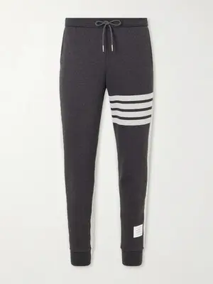 Thom Browne Tapered Striped Cotton-jersey Sweatpants - Gray
