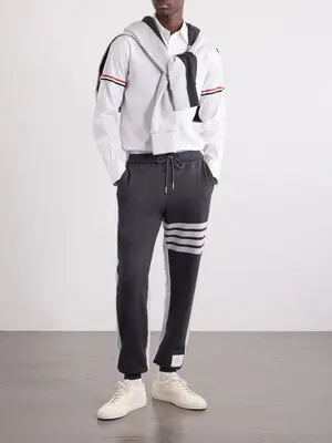 Thom Browne Tapered Striped Cotton-jersey Sweatpants - Gray
