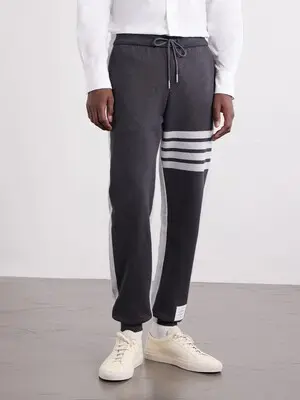 Thom Browne Tapered Striped Cotton-jersey Sweatpants - Gray