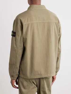 Stone Island Logo-appliquéd Garment-dyed Herringbone Cotton Shirt