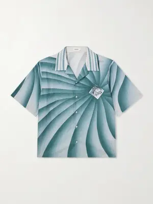 Versace Camp-collar Cotton-poplin Shirt - Blue