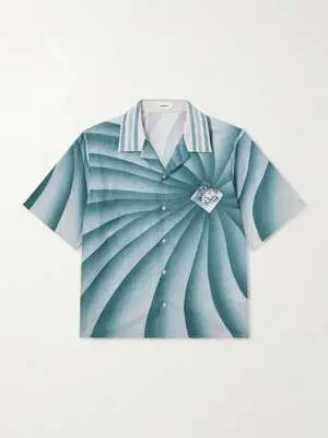 Versace Camp-collar Cotton-poplin Shirt - Teal