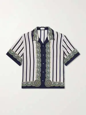 Versace Striped Silk-crepe De Chine Shirt - Navy