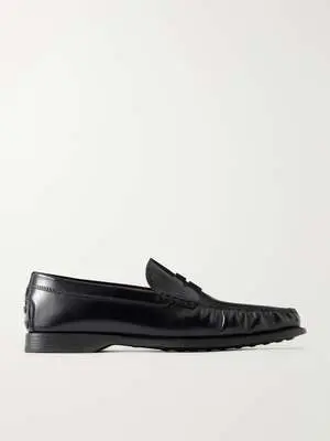 TOD'S Logo-debossed Gathered Leather Loafers - Black