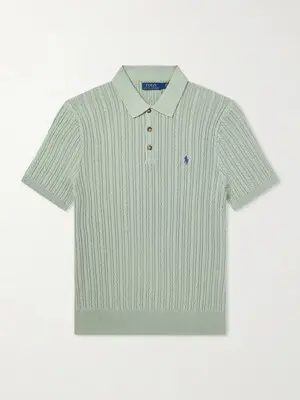 Polo Ralph Lauren Logo-embroidered Cable-knit Cotton Polo Shirt
