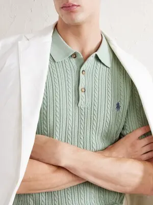 Polo Ralph Lauren Logo-embroidered Cable-knit Cotton Polo Shirt