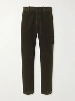 Stone Island STONE ISLAND Logo-Appliquéd Wide-Leg Cotton-Corduroy Trousers Green