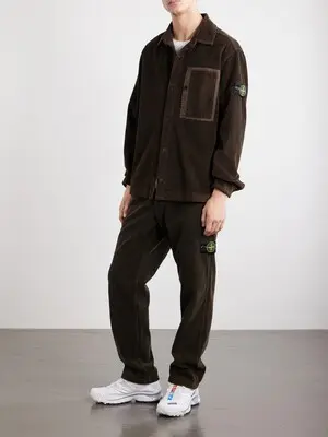 Stone Island Logo-appliquéd Wide-leg Cotton-corduroy Trousers - Green