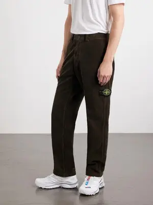 Stone Island Logo-appliquéd Wide-leg Cotton-corduroy Trousers - Green
