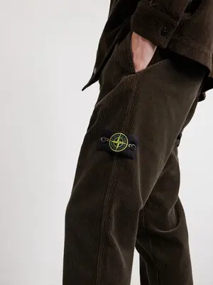 Stone Island Logo-appliquéd Wide-leg Cotton-corduroy Trousers - Green