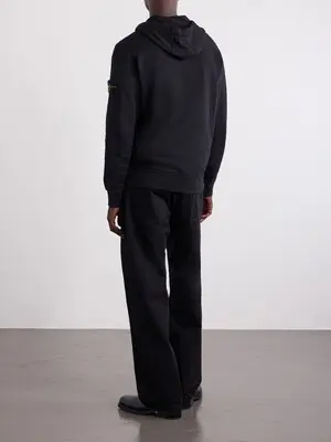 Stone Island Logo-appliquéd Cotton-jersey Zip-up Hoodie - Black