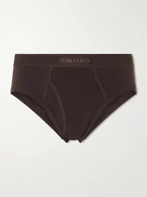 TOM FORD Stretch-cotton Briefs - Brown
