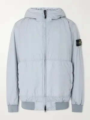 Stone Island Logo-appliquéd Garment-dyed Crinkled Shell Hooded Jacket - Blue