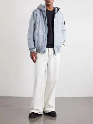 Stone Island Logo-appliquéd Padded Garment-dyed Crinkled-shell Hooded Jacket