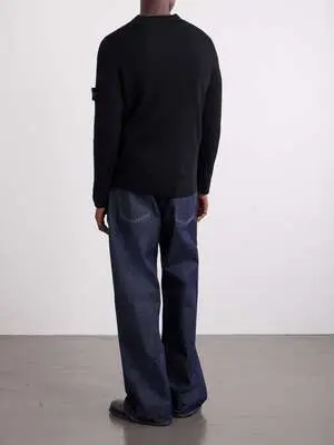 Stone Island Logo-appliquéd Ribbed Virgin Wool Sweater