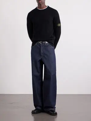 Stone Island Logo-appliquéd Ribbed Virgin Wool Sweater - Black