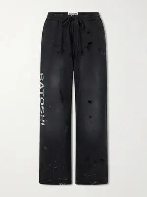 SATOSHI NAKAMOTO Luke Straight-leg Logo-printed Cotton-fleece Sweatpants - Black