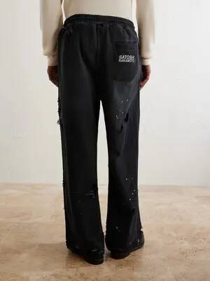 SATOSHI NAKAMOTO Luke Straight-leg Logo-printed Cotton-fleece Sweatpants - Black