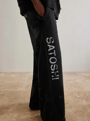 SATOSHI NAKAMOTO Luke Straight-leg Logo-printed Cotton-fleece Sweatpants - Black