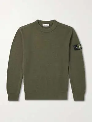 Stone Island Logo-appliquéd Ribbed Cotton Sweater