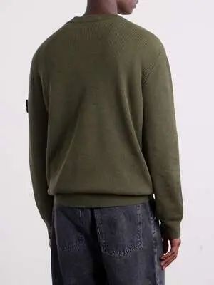 Stone Island Logo-appliquéd Ribbed Cotton Sweater