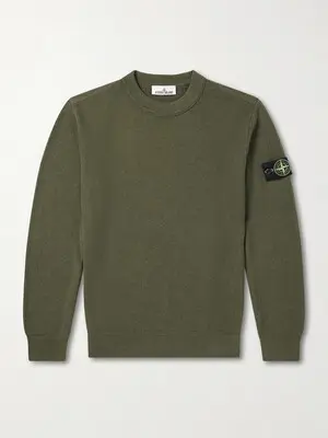 Stone Island Logo-appliquéd Ribbed Cotton Sweater - Green