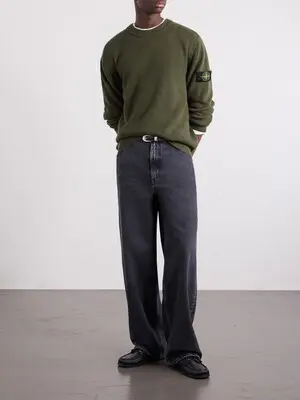 Stone Island Logo-appliquéd Ribbed Cotton Sweater