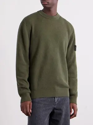 Stone Island Logo-appliquéd Ribbed Cotton Sweater