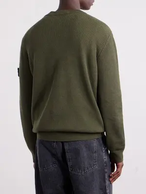 Stone Island Logo-appliquéd Ribbed Cotton Sweater