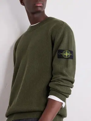 Stone Island Logo-appliquéd Ribbed Cotton Sweater