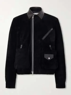 Sacai Leather-trimmed Suede Jacket - Black